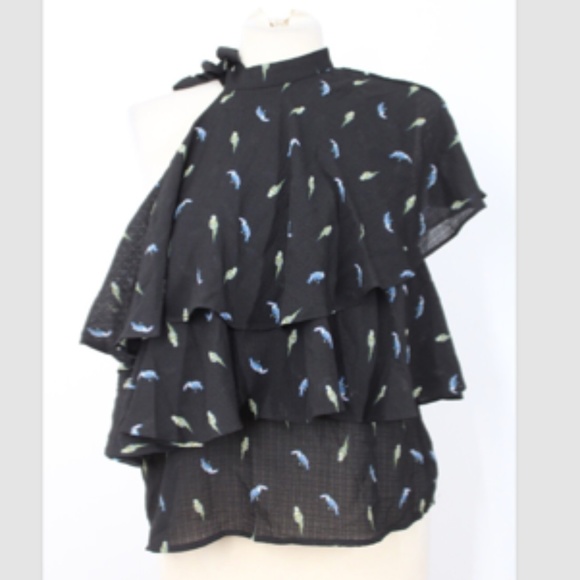 Harper | Tops | Nwt Harper New York L Black Bird Print Tiered Ruffle ...